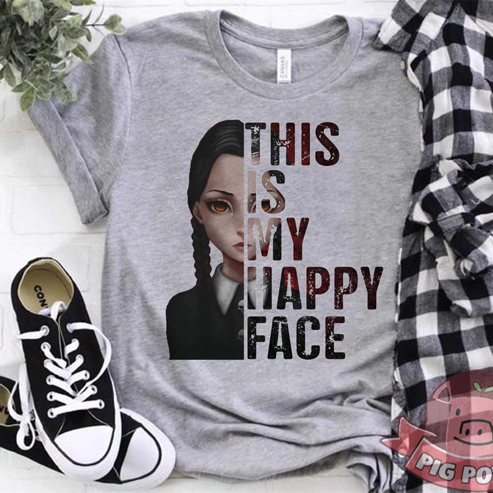 【New】เสื้อยืด พิมพ์ลายกราฟิก This Is My Happy Face Wednesday Addams ...