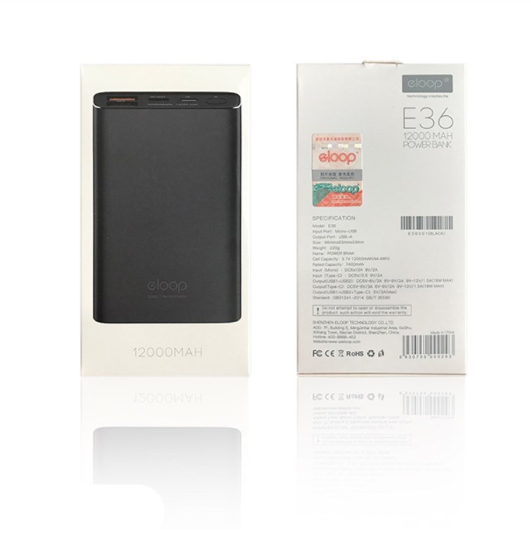 Power bank Eloop E36 12000 mAh แบตเตอรี่สำรอง 12000 mAh - WS108 Plus - ThaiPick