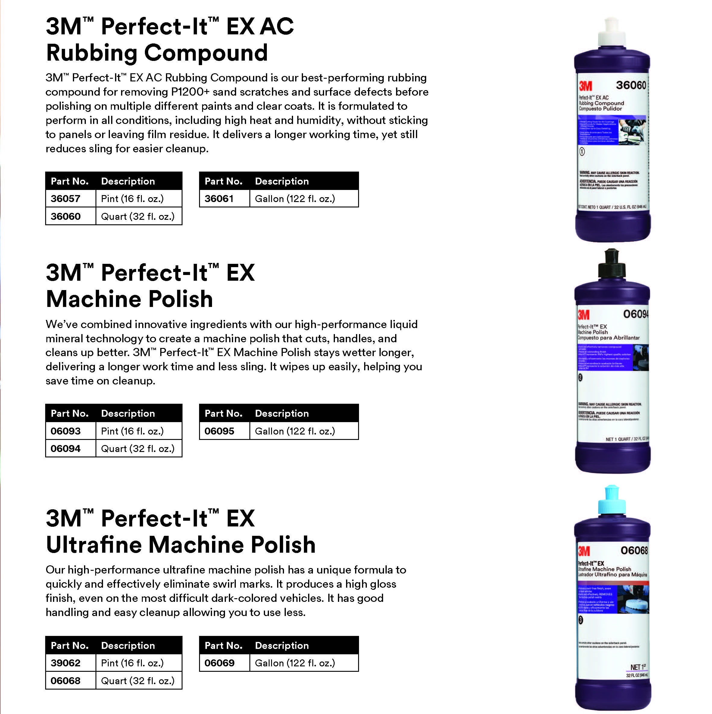 3M Perfect-It EX AC Rubbing Compound 36060 32 fl oz Machine Polish 06094 (946 mL) Ultrafine ...