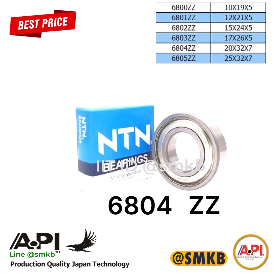NTN Bearing แท้ ฝาเหล็กสองด้าน 6800ZZ / 10X19X5 , 6801ZZ / 12X21X5 ...