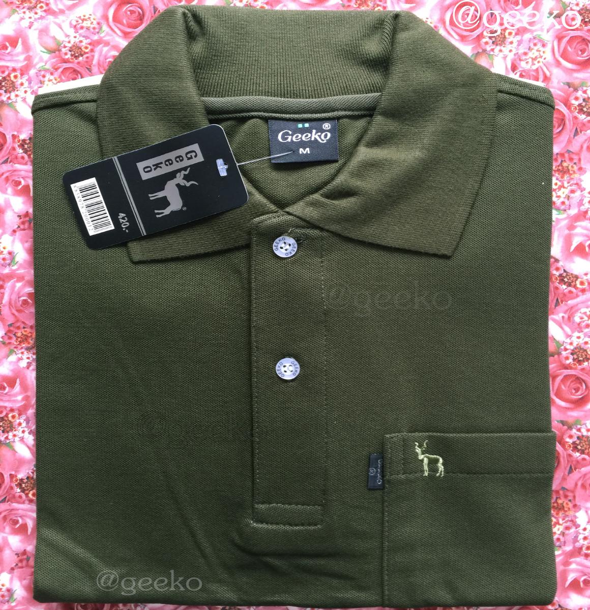 เสื้อโปโลชาย สีเขียวขี้ม้า สีพื้นแบบชาย เป็นทรงตรงมาตรฐาน มีกระเป๋าที่หน้าอก Men Polo Shirts ...