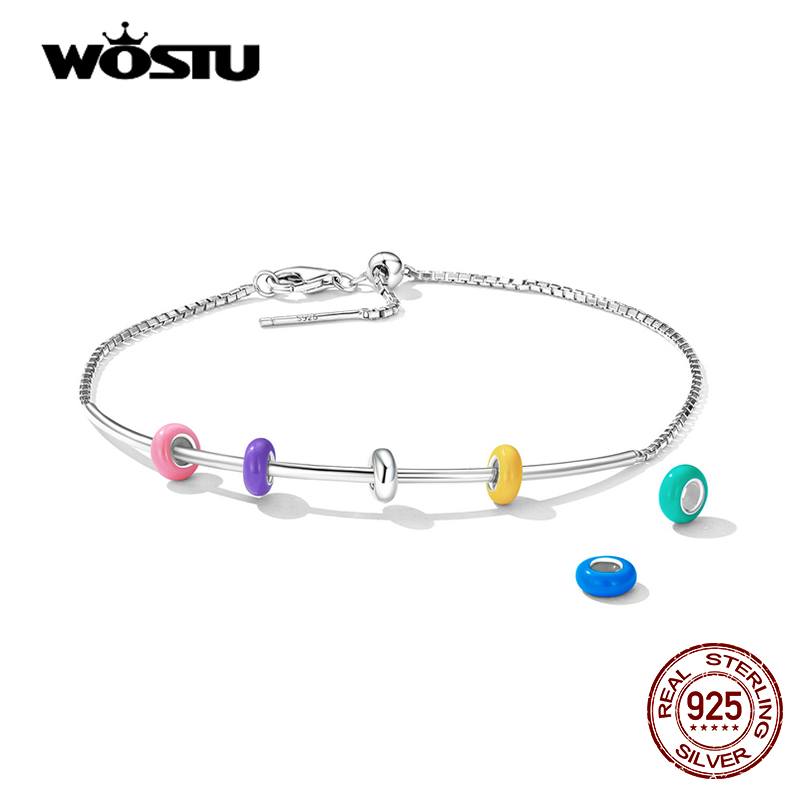 WOSTU 925เงินสเตอร์ลิงปรับสร้อยข้อมือผู้หญิง Fit DIY Mini Charms ลูกปัดสร้อยข้อมือเครื่องประดับ ...