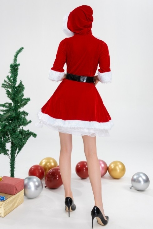 ชุดแซนตี้ คอวีกระโปรงฟู ชุดซานต้า ชุดซานตาครอส ชุดคริสมาส เดรสคริสมาส ...