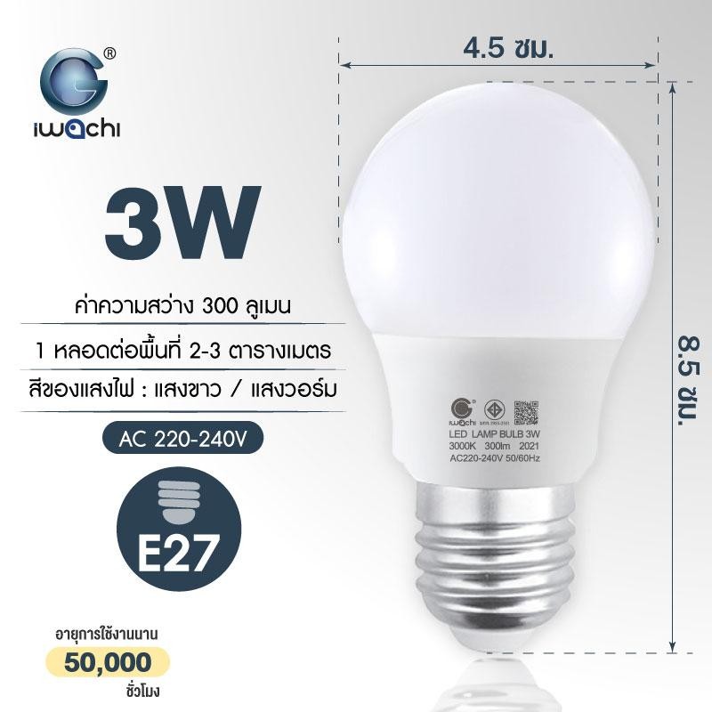iwachi หลอดบับBULB หลอดปิงปอง ทรงกลม หลอดประหยัดไฟ LED ขั้วE27 220V 3w ...