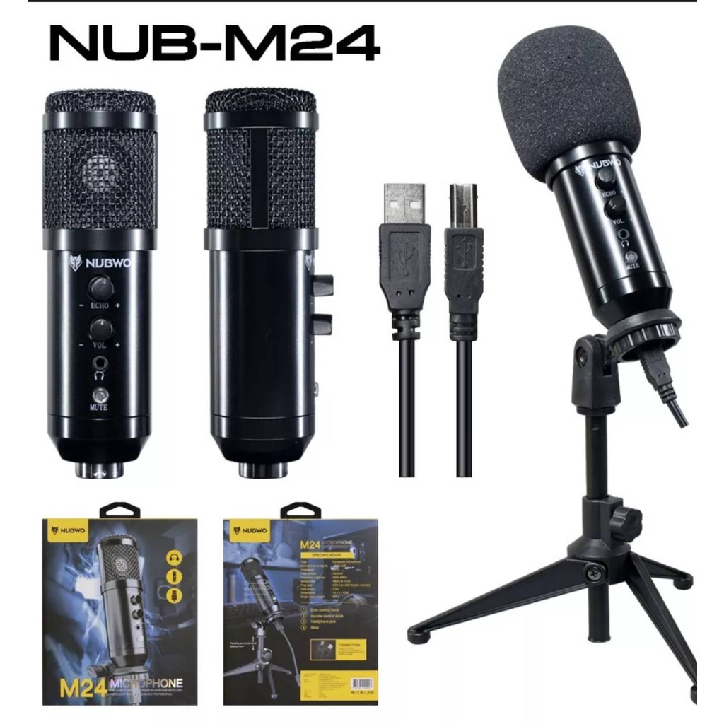Nubwo M24 ไมโคโฟน CONDENSER MICROPHONE USB พร้อมขาตั้ง+HEADPHONE JACK ใช้งานง่าย | Lazada.co.th