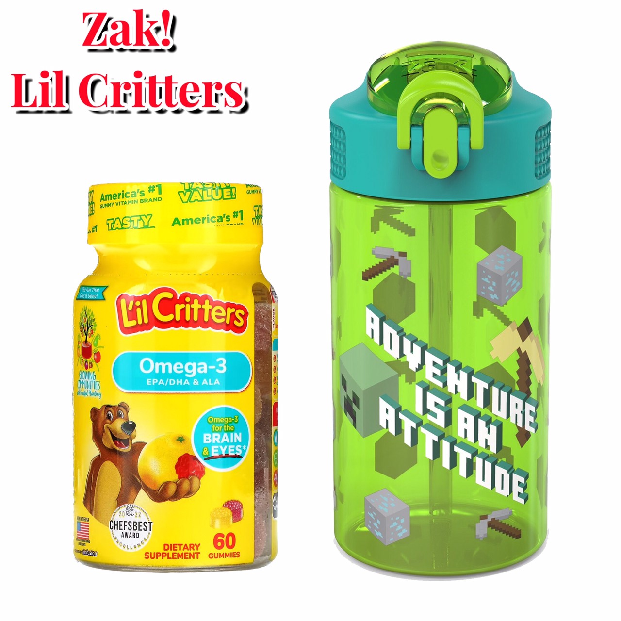 Zak! Minecraft กระติกน้ำมายคราฟ + L'il Critters Gummies Omega-3 ...