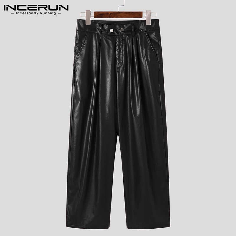INCERUN Men Fashion 3Colors Leather Elastic Waist Solid Color Loose ...