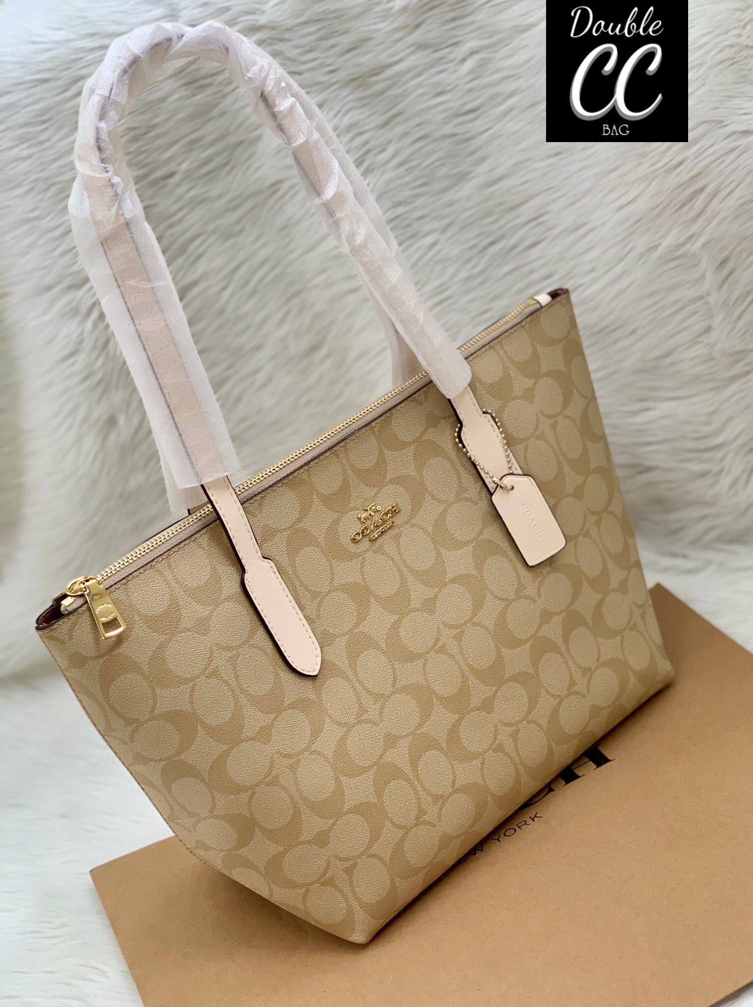 ของแท้ Coach 4455 Zip Top Tote Signature Canvas Women กระเป๋าสะพาย ...