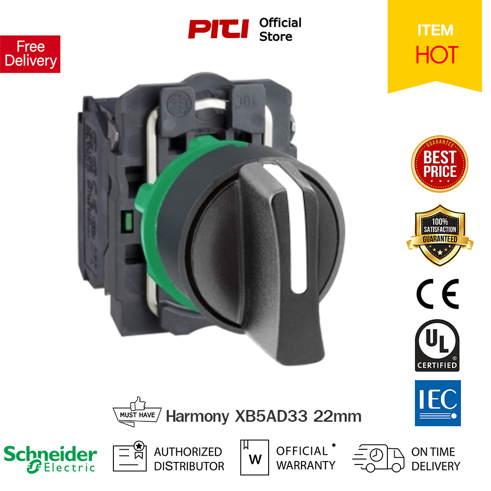 Schneider Electric Selector switch, Harmony XB5AD33 plastic, black ...