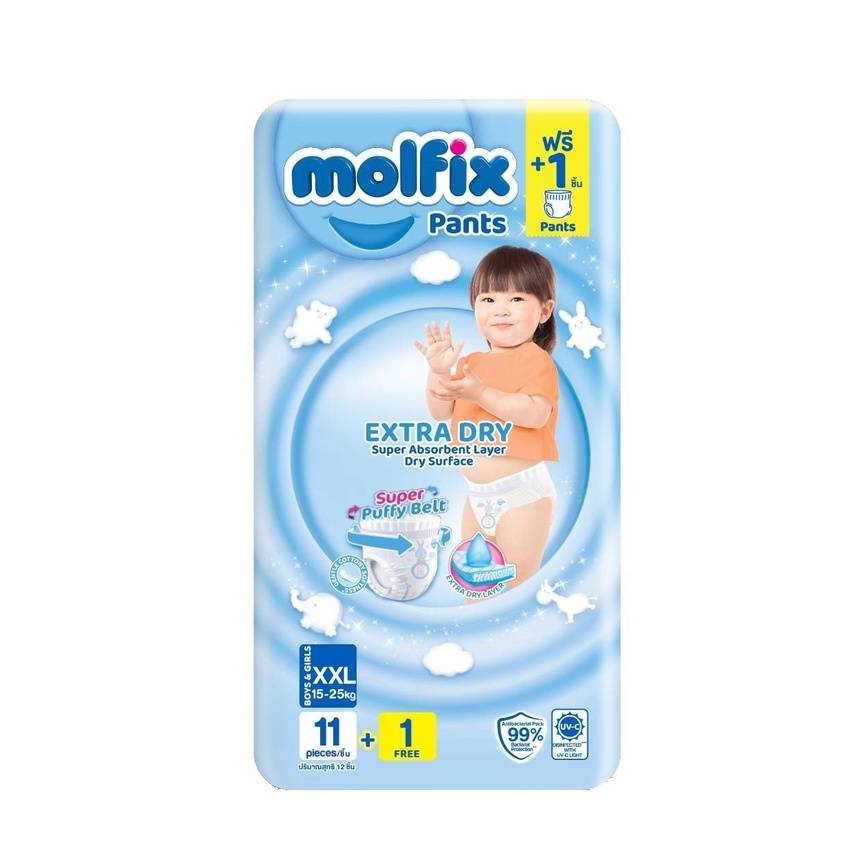 Molfix Extra Dry มอลฟิกซ์ ผ้าอ้อมเด็กเเบบกางเกง ห่อเล็ก สีฟ้า (ไซส์ XXL ...