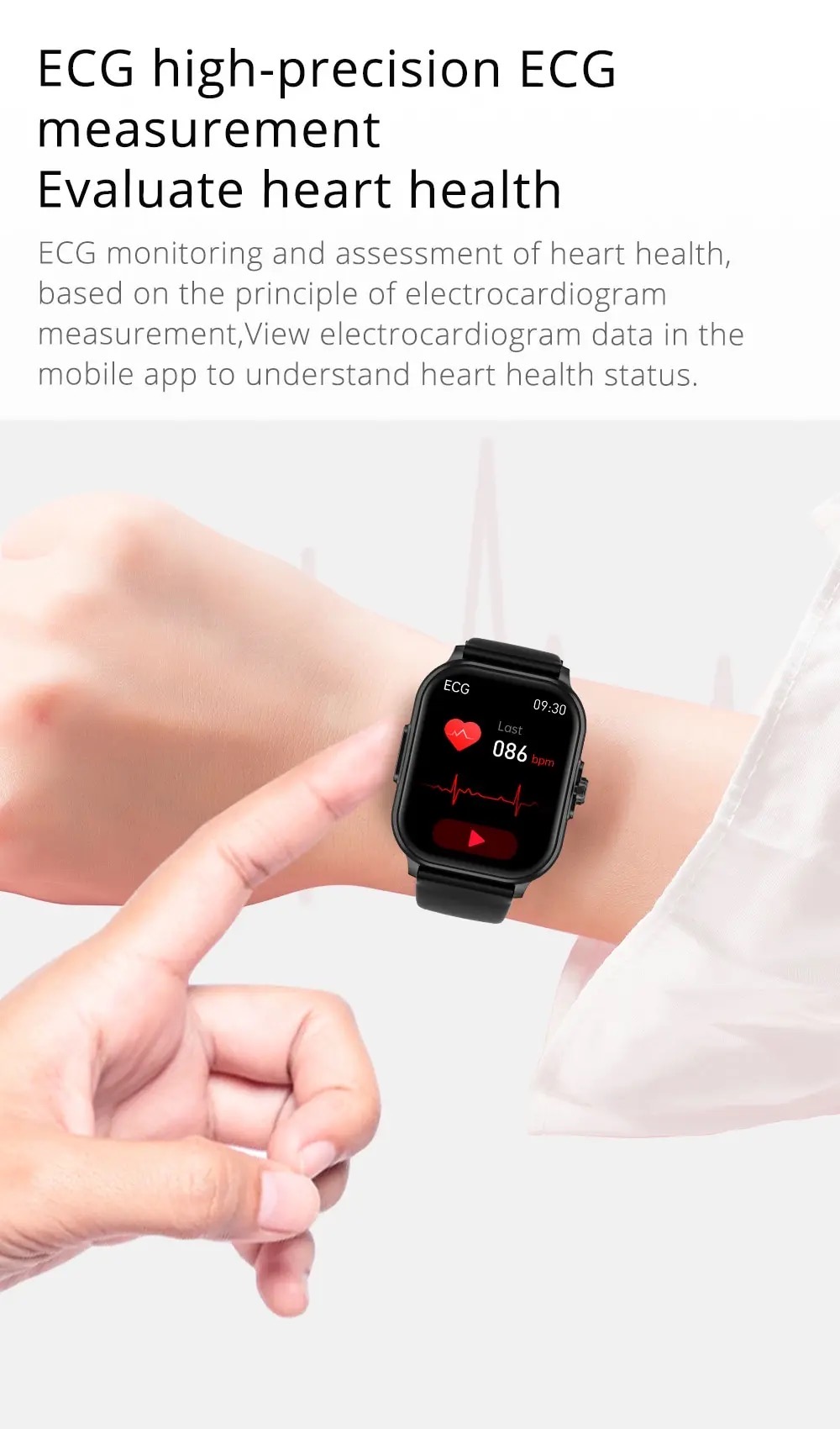 นาฬิกาอัจฉริยะ Kawa E02 วัดน้ำตาลในเลือด ECG วัดอัตราการเต้นหัวใจ กันน้ำ วัดแคลลอรี่ รองรับภาษา ...