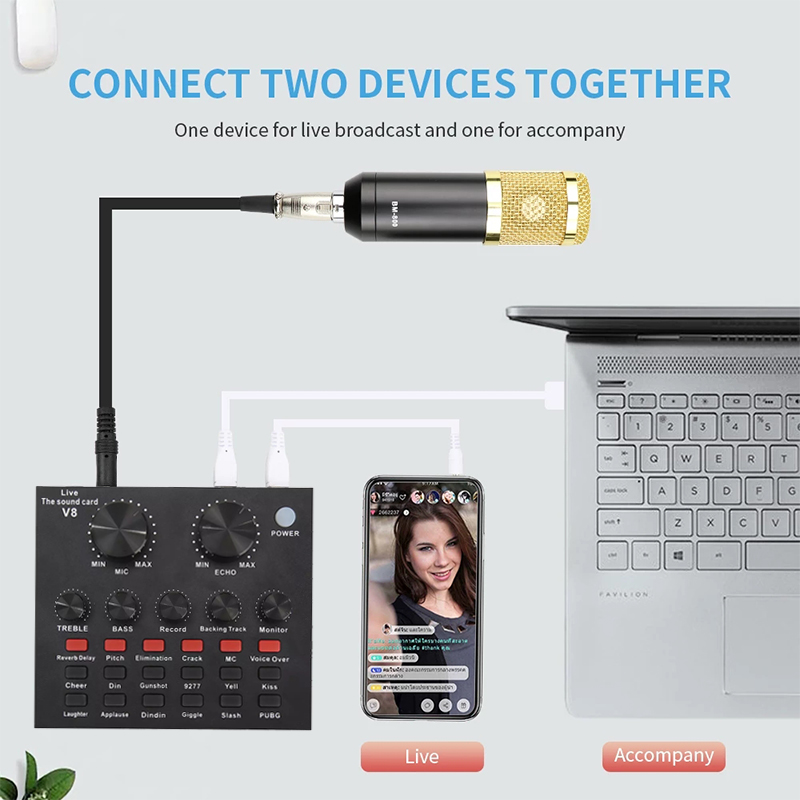 V8 Audio Live Sound Card for Phone Computer USB Headset Microphone ...