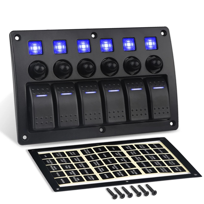 Car Boat Rocker Switch Panel 12V Marine 6 Gang Vehicle Truck Auto Panel ...