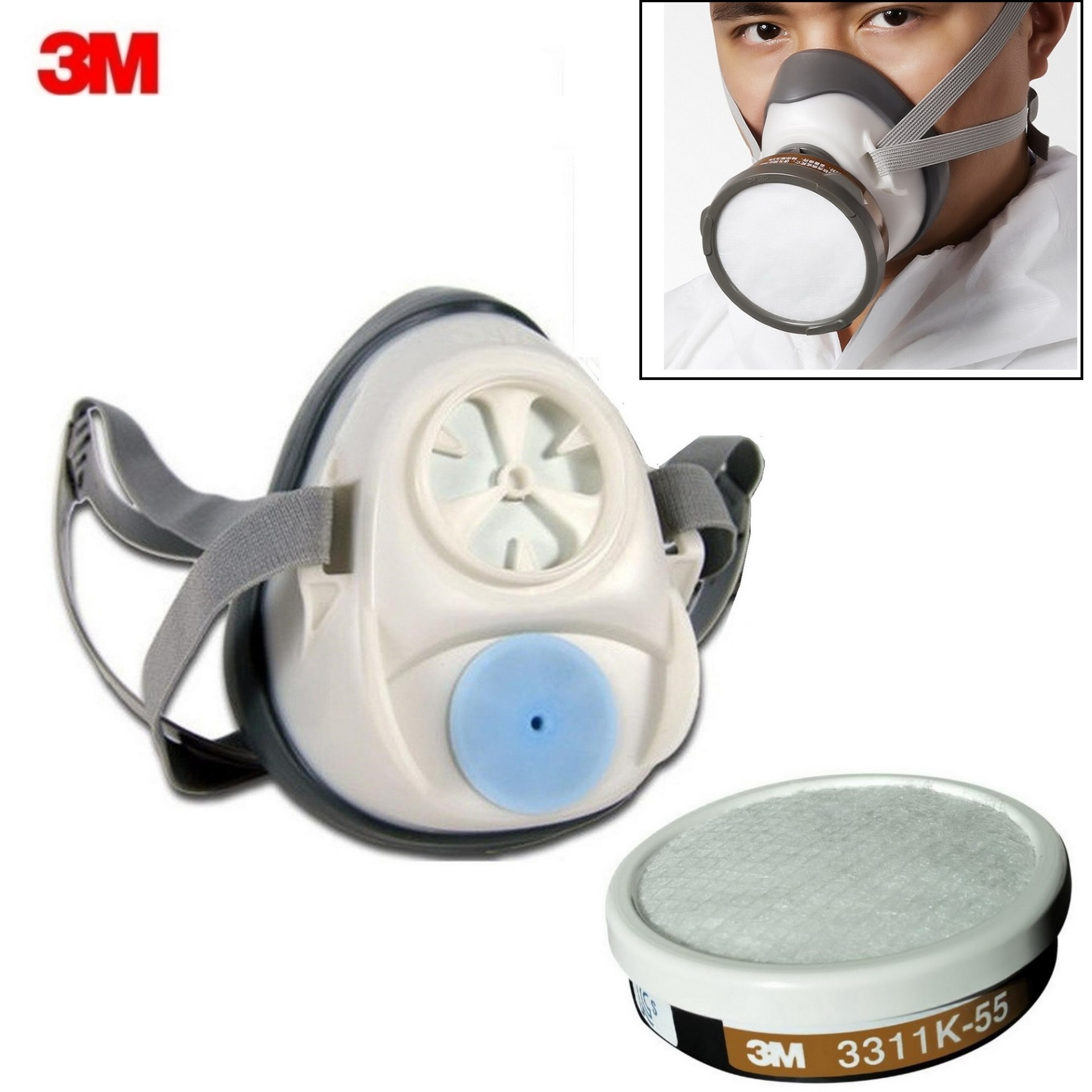 3M 1200 หน้ากาก รุ่นไส้กรองเดี่ยวชนิดครึ่งหน้า พร้อมไส้กรอง 3311K/J-55 ...