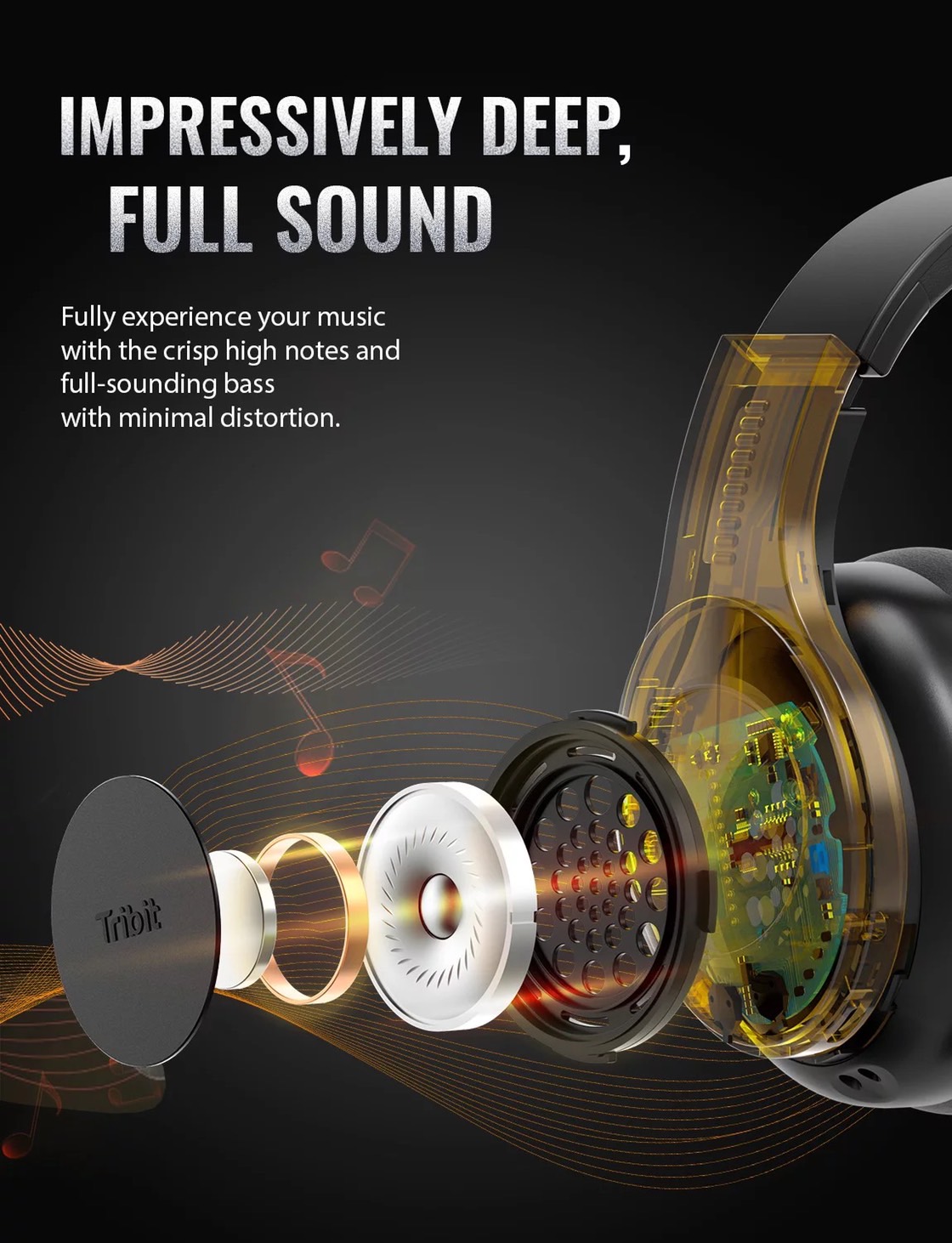 Tribit QuietPlus Active Noise Cancelling Wireless Headset Music Heavy ...
