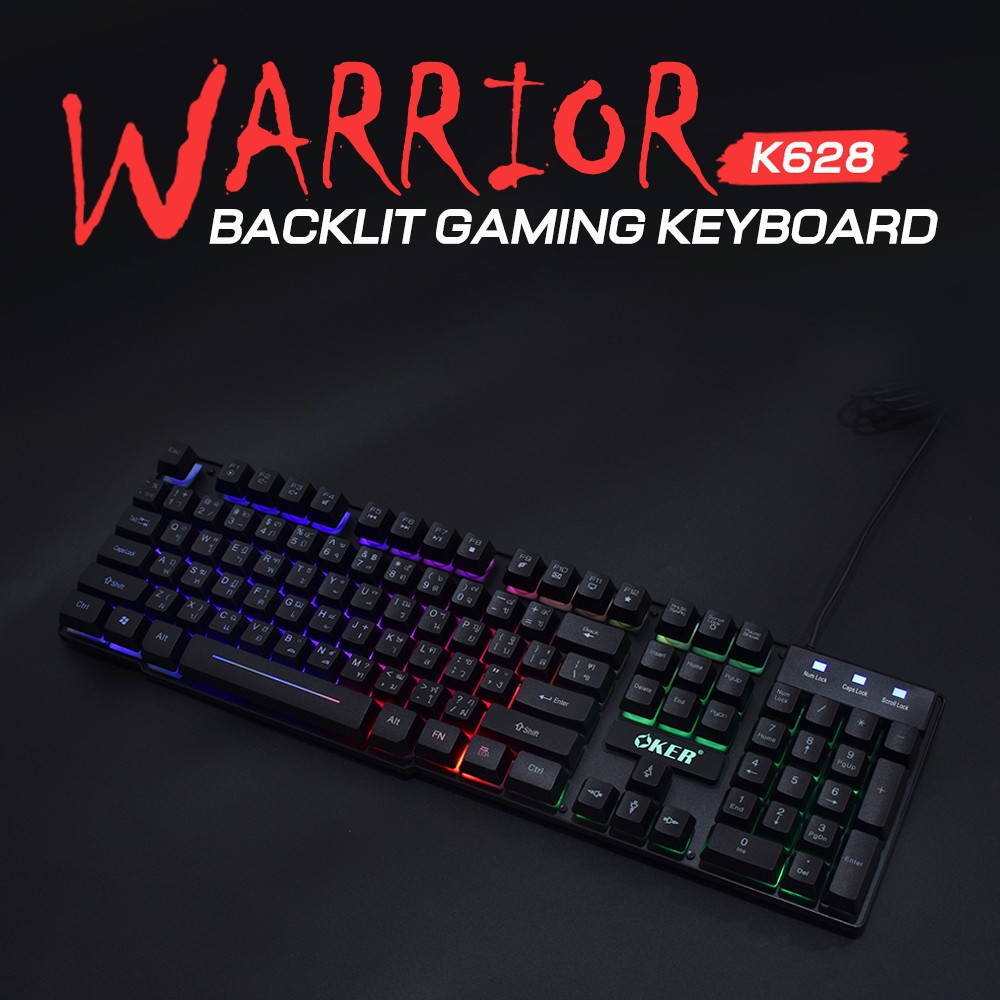 แท้100 OKER K628 WARRIOR BACKLIT GAMING KEYBOARD LED เกมมิ่ง คีย์บอร์ด ...