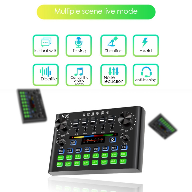 V8S Sound Card Audio Stereo Headset Microphone Webcast Streamer Live ...