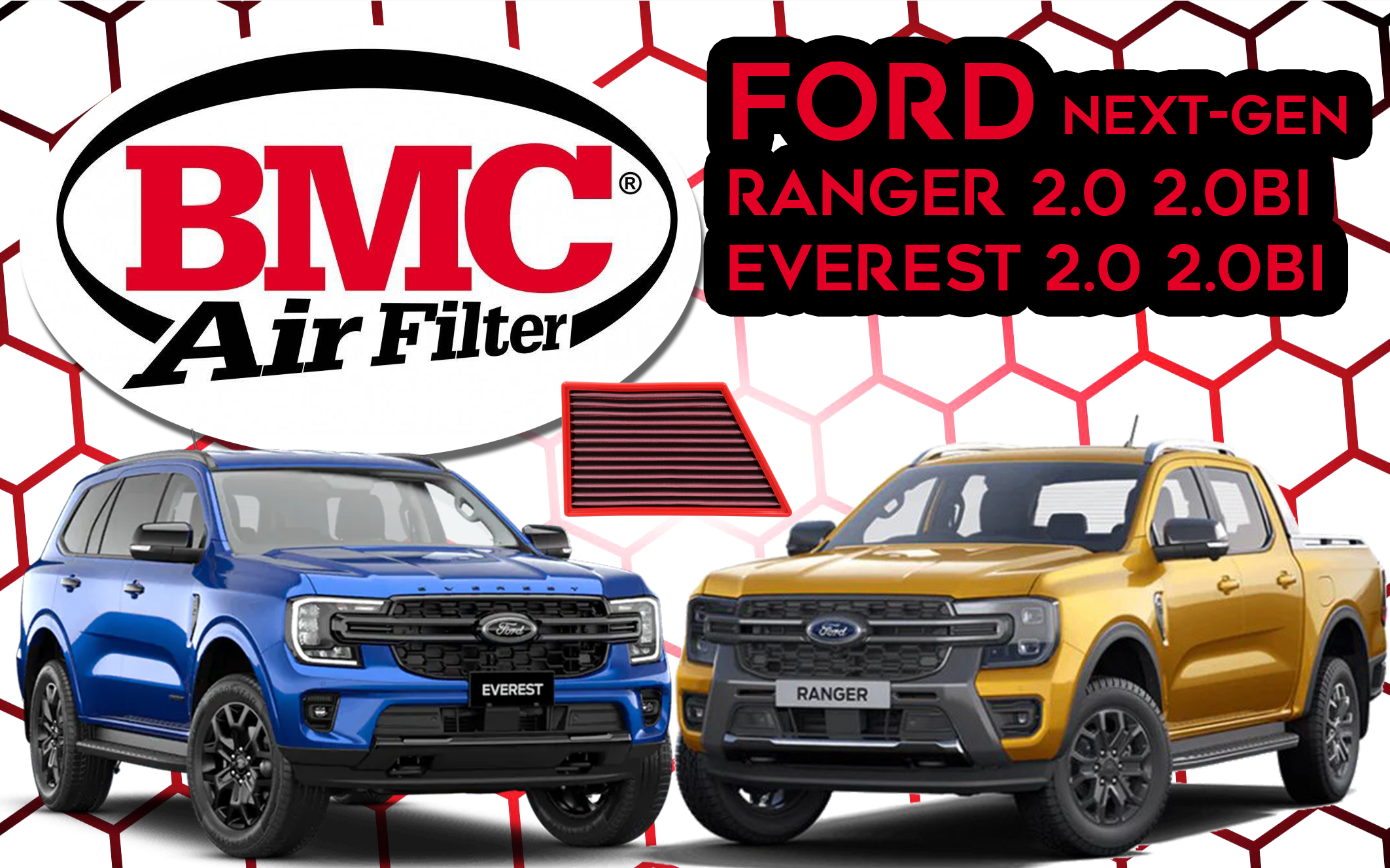กรองอากาศ BMC Ford Next Gen Ranger 2.0 2.0 Bi-Turbo, Raptor 2.0Bi-Turbo, Everest 2.0 2.0 Bi ...