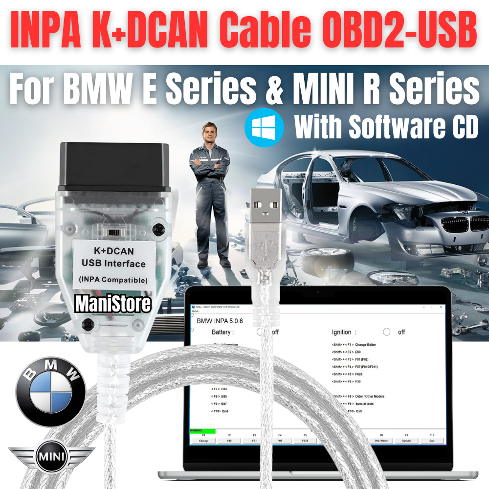 INPA K+DCAN For BMW E-Series Mini R-Series OBD2 USB Interface Cable ...