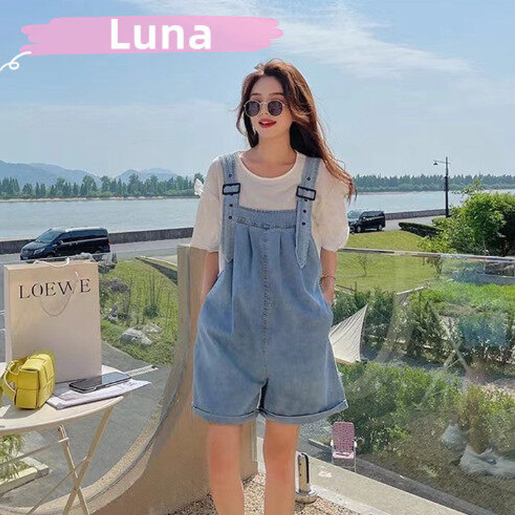 Luna shopกางเกงยีนส์ขาสั้นเอี๊ยมยีนส์ขาสั้น กางเกงหลวม เสื้อผ้าแฟชั่น ...