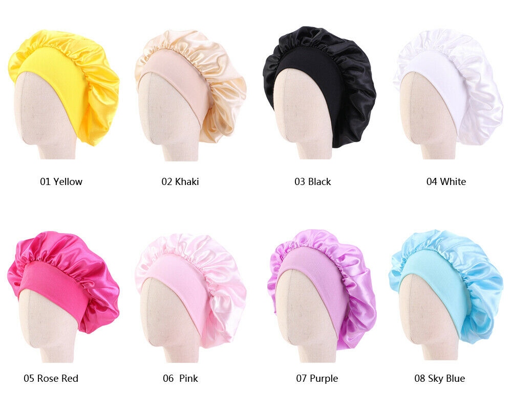 Satin Night Sleep Cap Kids Girls Turban Wide Band Elastic Headwear ...