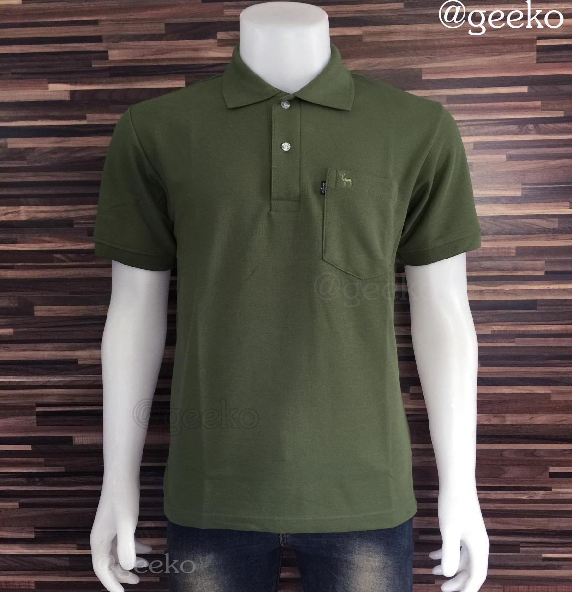 เสื้อโปโลชาย สีเขียวขี้ม้า สีพื้นแบบชาย เป็นทรงตรงมาตรฐาน มีกระเป๋าที่หน้าอก Men Polo Shirts ...