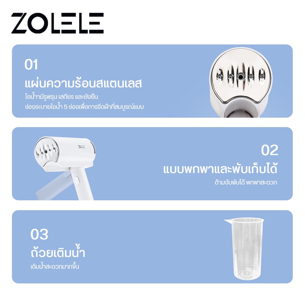 ZOLELE ZG100 Handheld Steamer Iron เตารีดไอน้ำพับเก็บได้ เตารีดไอน้ำแบบ ...