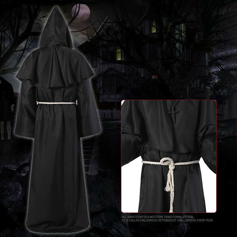 ZhongLouL Medieval Monk Hooded Robes Cloak Cape Friar Priest Costume ...