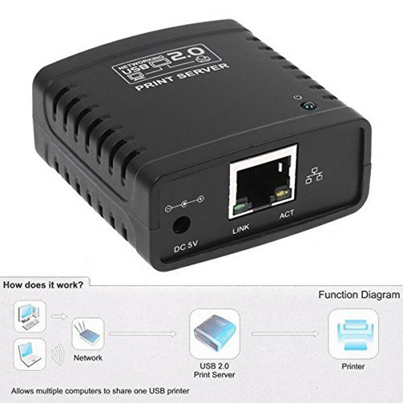 USB 2.0 LRP Print Server Share A LAN Ethernet Networking Printers Power ...