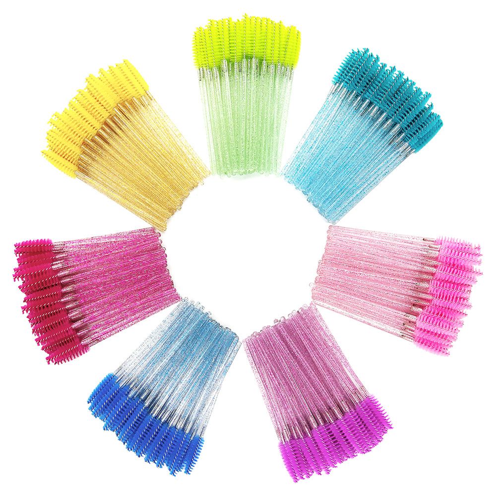 BUUXIAA 50 Pcs/Pack ใหม่ แต่งหน้า แบบใช้แล้วทิ้ง ที่จับคริสตัล Rhinestone แปรงทาคิ้ว แปรงขนตา ...