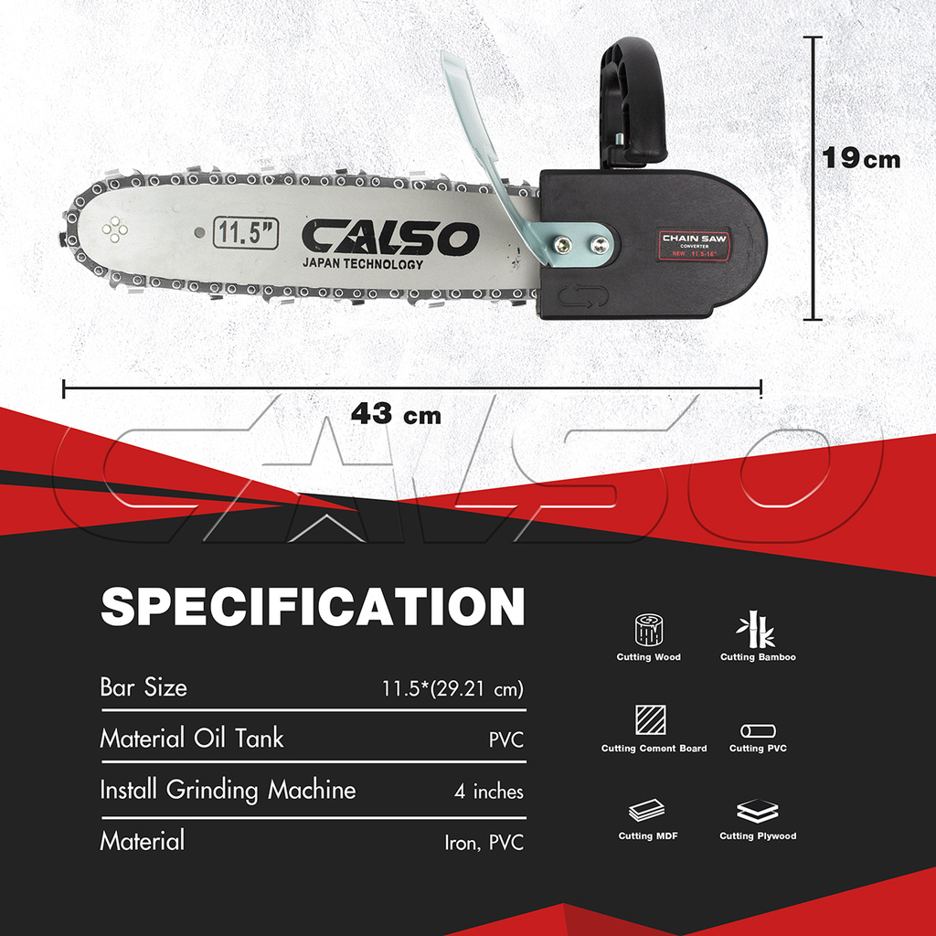CALSO ชุดหัวบาร์เลื่อยโซ่ บาร์โซ่ ขนาด 11.5 นิ้ว รุ่นมีถังน้ำมันในตัว ใช้งานร่วมกับเครื่องเจียร ...