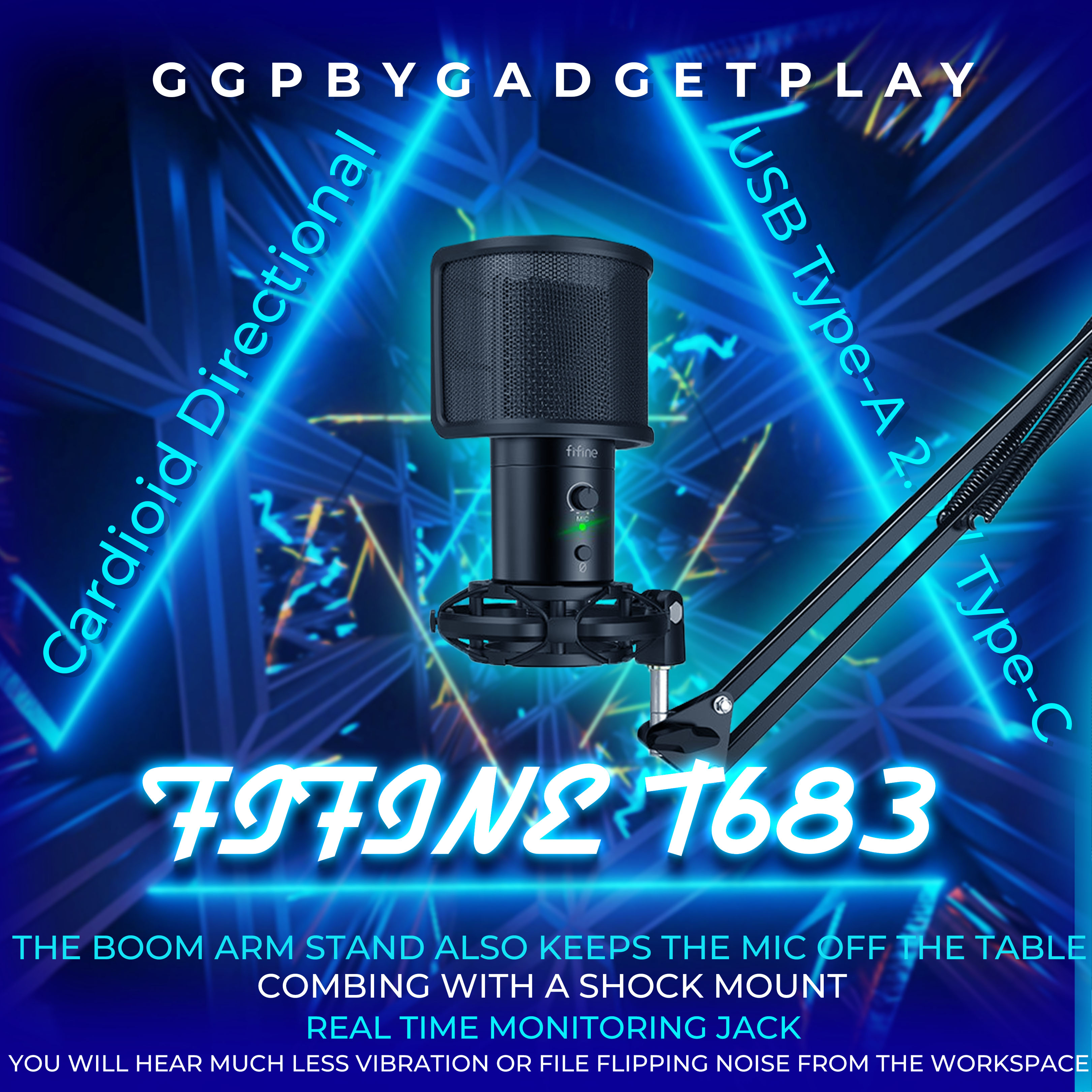 FIFINE T683 USB, Type-C Gaming Streaming Microphone Kit for PC Computer ...