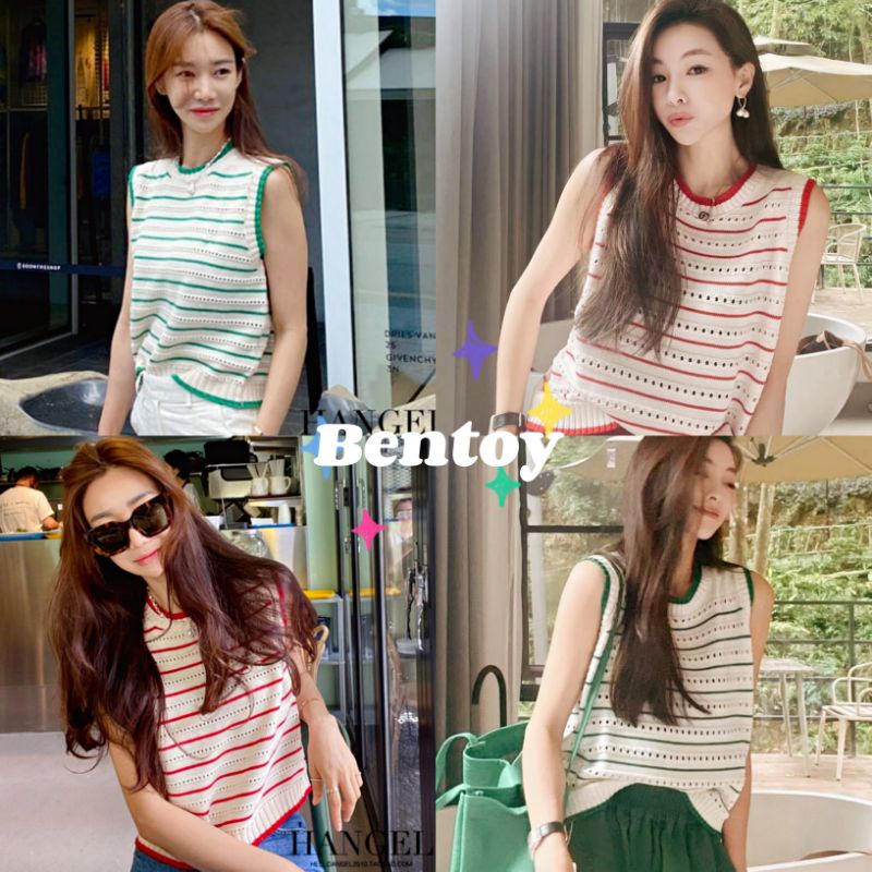 Bentoy(9179)เสื้อกั๊กไหมพรมคอกลมงานถัก ลายทาง ใส่สบาย สไตล์เกาหลี - Smallgirl LZA - ThaiPick