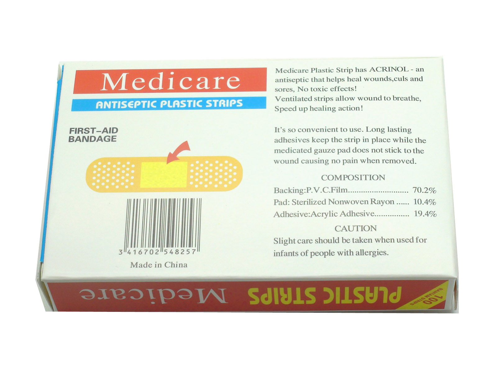 พลาสเตอร์ยา ปิดแผล Medicare จำนวน 100 แผ่น มีตัวยา Acrinol กันน้ำกัน ...