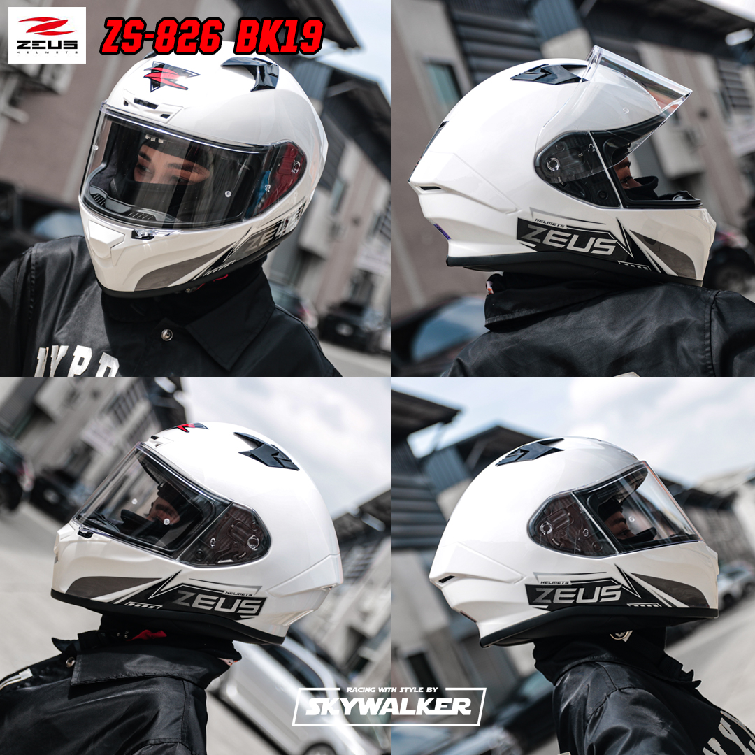 ZEUS HELMET หมวกกันน็อคเต็มใบ รุ่น ZS-826 BK19 แถมฟรี ถุงมือ PRO-BIKER ...