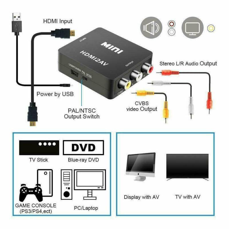Mini HD 1080P HDMI 2AV Video Converter Box HDMI to RCA AV/CVSB L/R ...