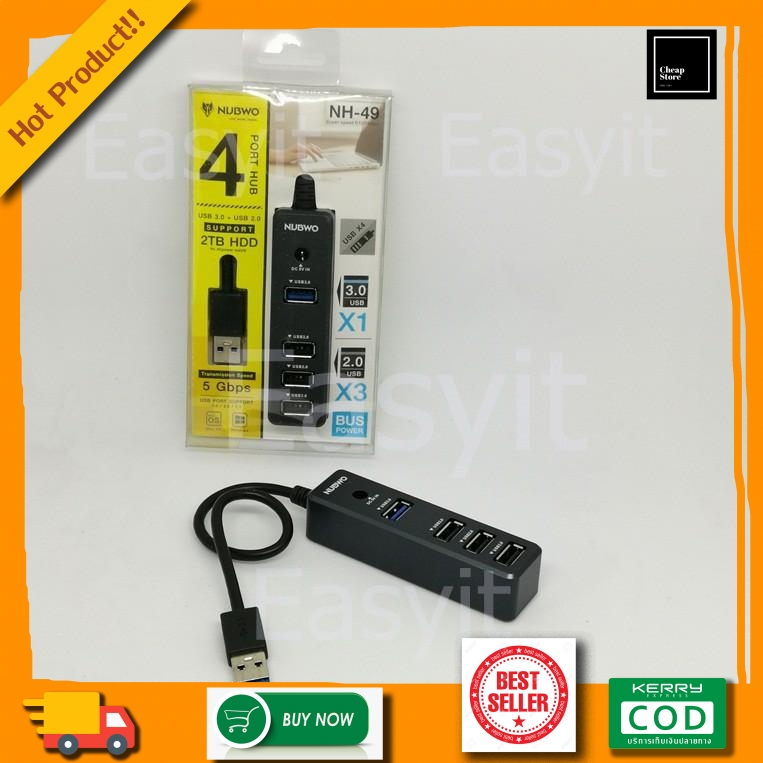 ฮับยูเอสบีตัวเพิ่มช่อง Nubwo NH-49 USB HUB 4 Port USB 3.0+2.0 (Black) - MixASale