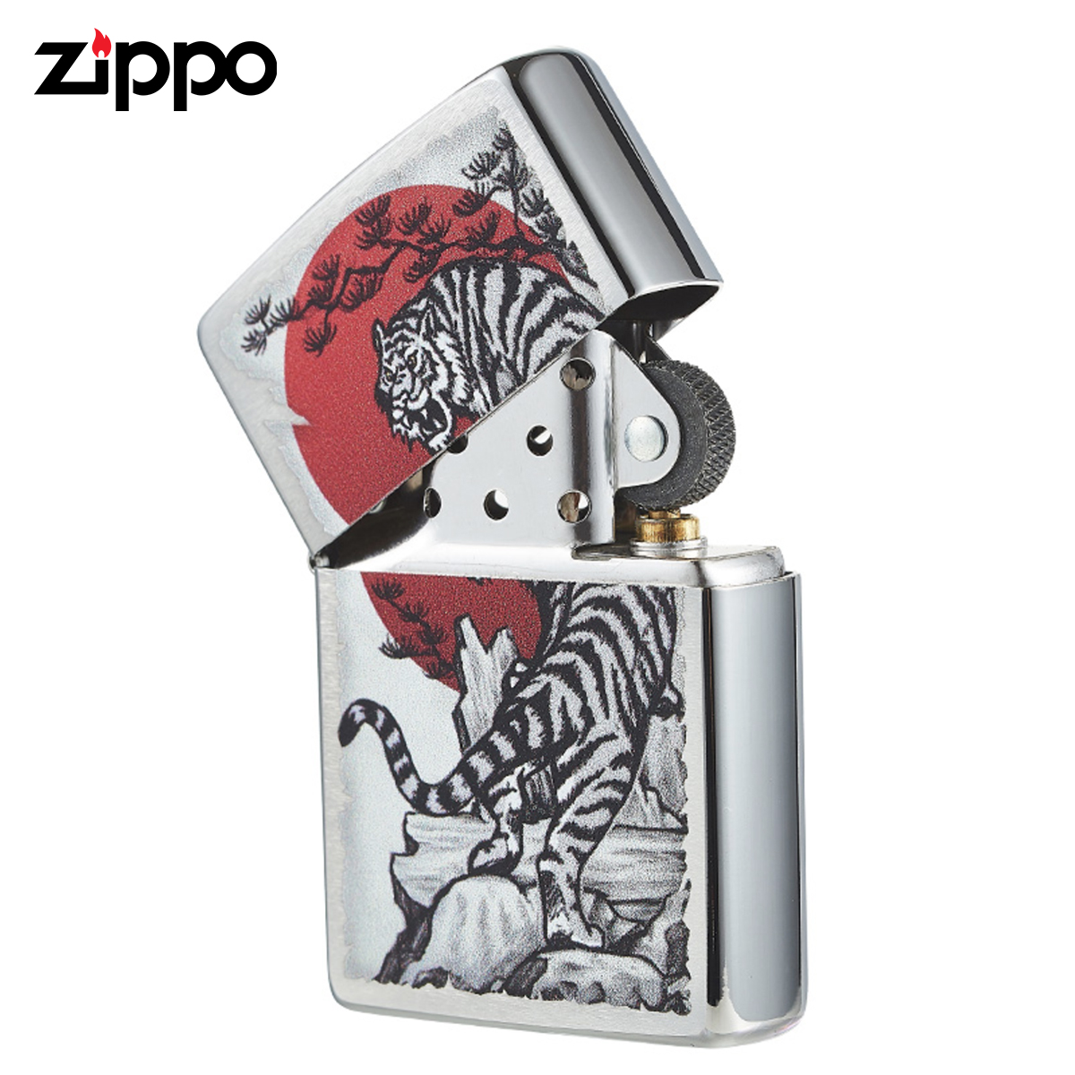 Zippo Asian Tiger Design Brushed Chrome Pocket Lighter Zippo 29889 ...
