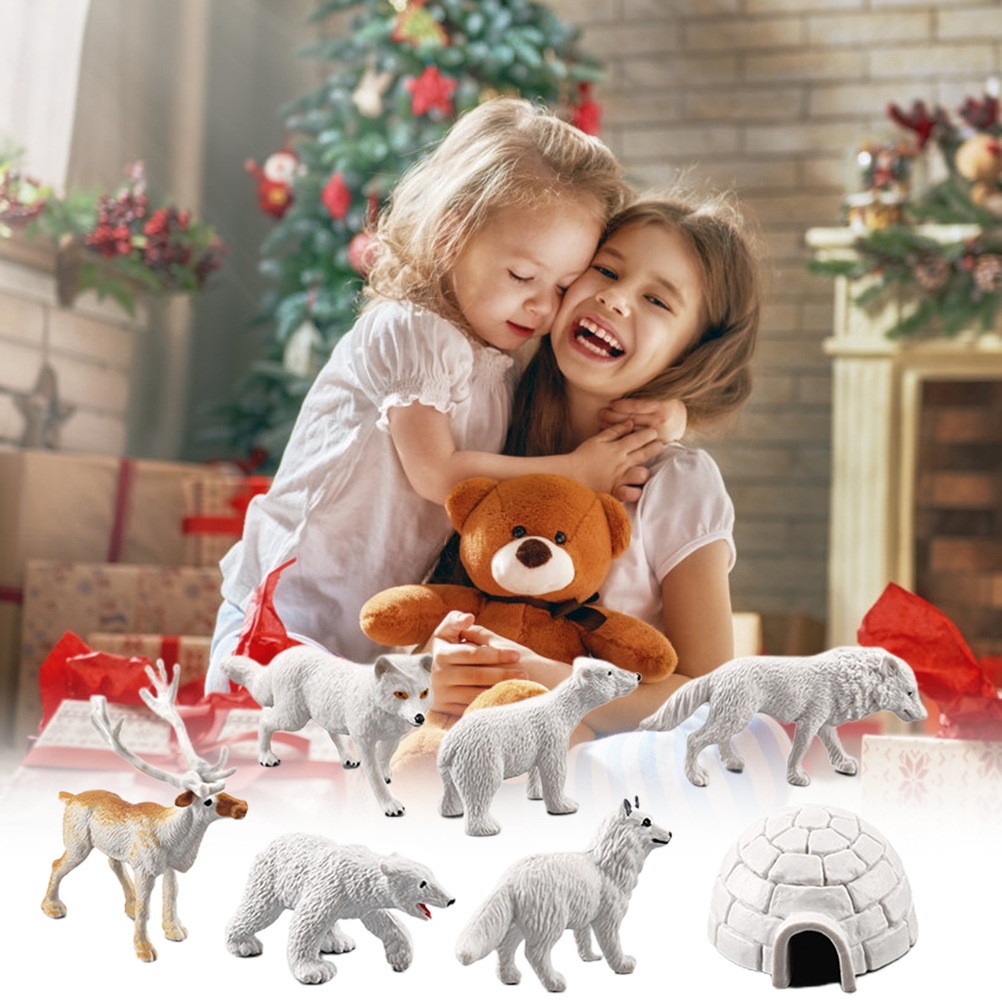 18PCS Polar Arctic Animal Toy Figurines Set Includes White Wolf White ...