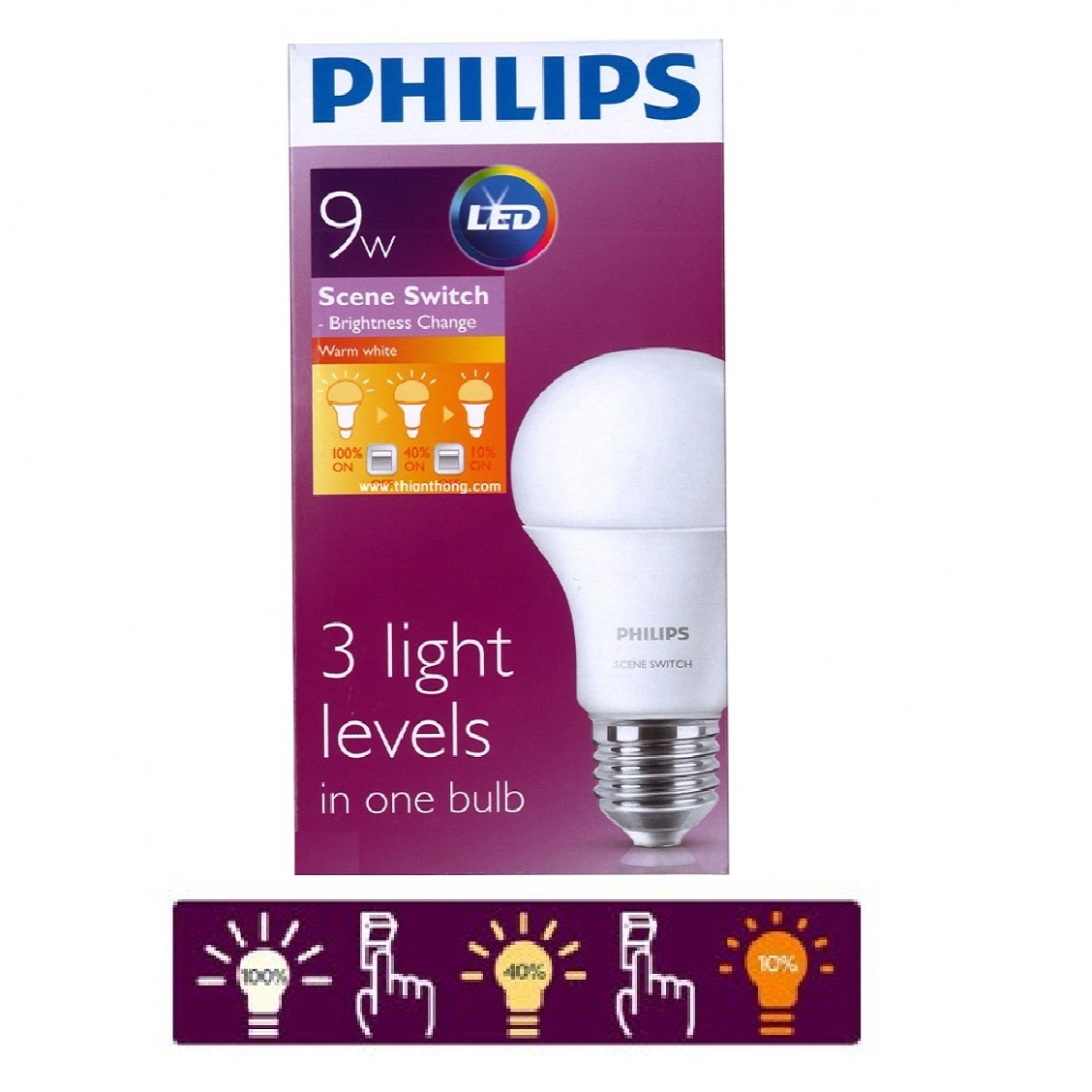 ร้านแนะนำPhilips หลอดไฟ LED Bulb Scene Switch Dim Tone 9W หรี่แสงได้ 3 ...