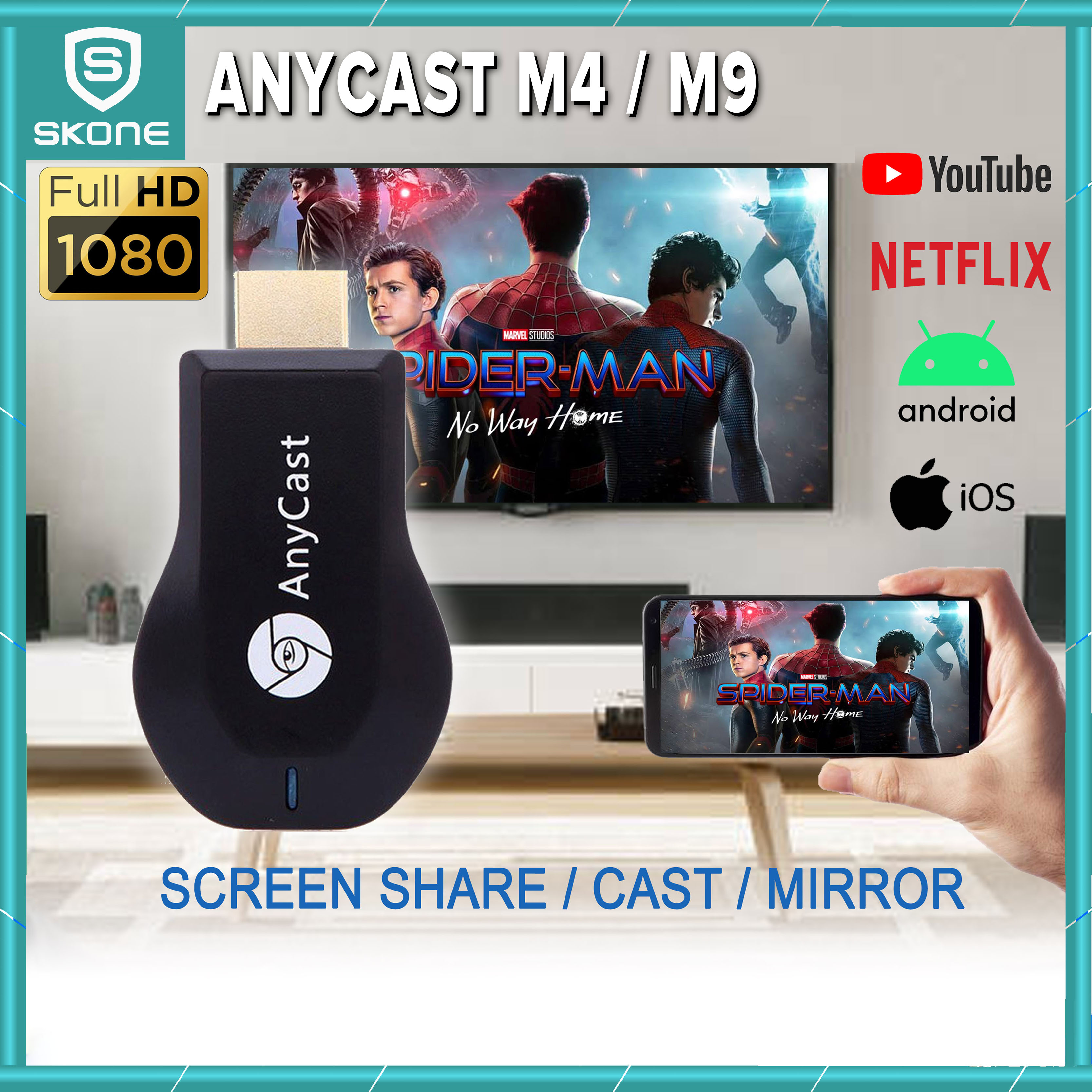 Fashion Siam Anycast M9 Plus รุ่นใหม่ล่าสุด 2018 HDMI WIFI Display เชื่อมต่อมือถือขึ้นทีวี ...