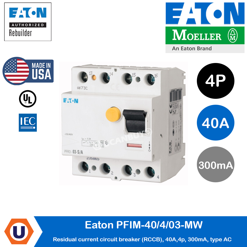 EATON PFIM-40/4/003 Residual current circuit breaker (RCCB), 40A, 4p ...