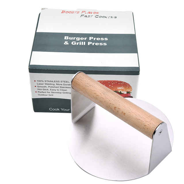 Stainless Steel Burger Press Round Non-Stick Bacon Grill Burger Smasher ...