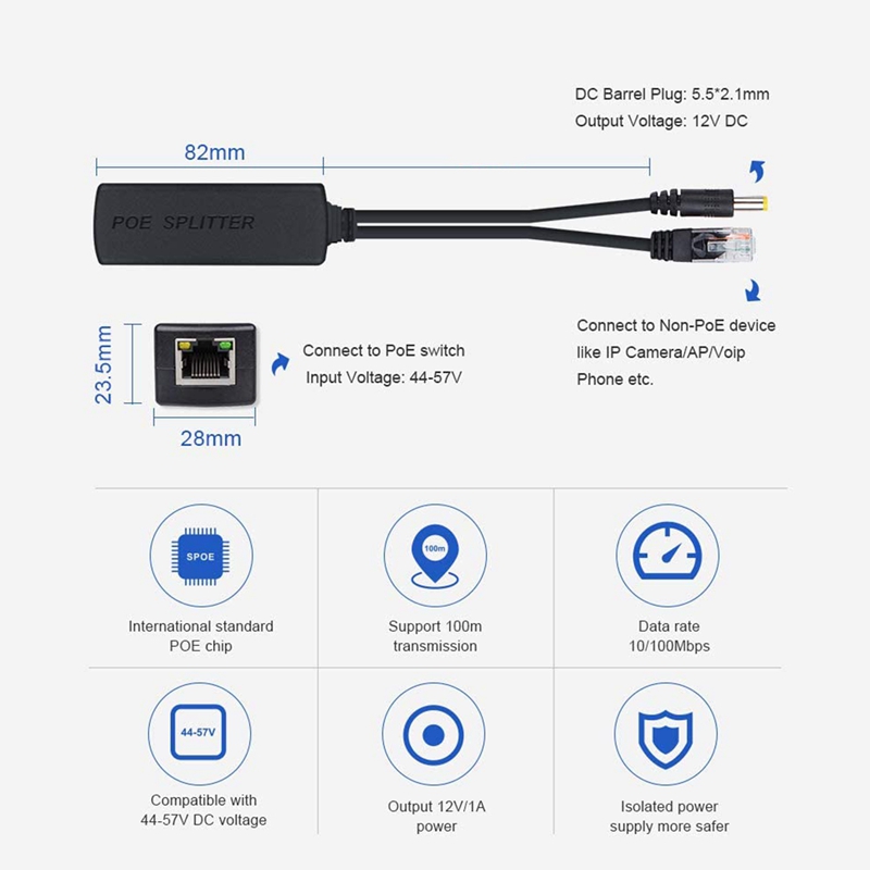 3PCS PoE Splitter 48V to 12V POE Connectors Splitter Extender Injector ...