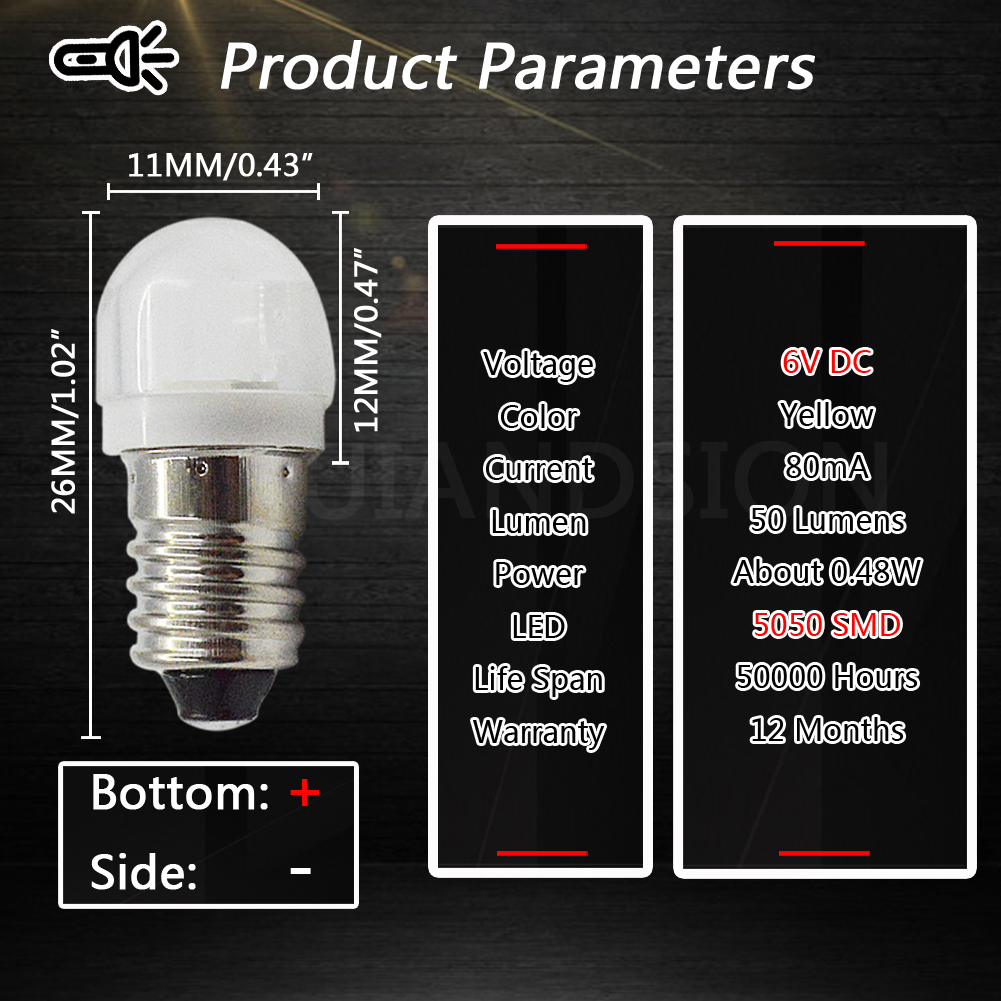 2Pcs Lampshade E10 LED Bulb 3V 6V 12V 1SMD Lamp 5050 Warm White Screw ...
