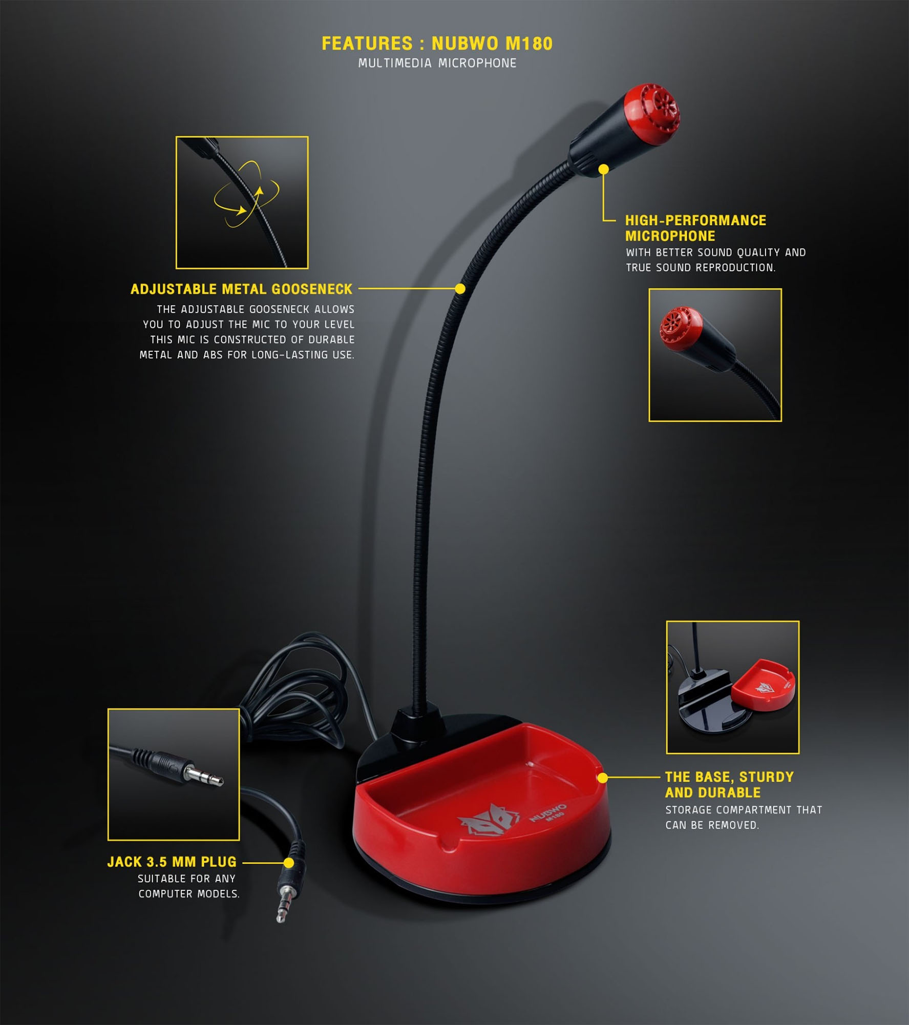 Mic NUBWO M180 ไมค์โครโฟน คอมพิวเตอร์ ตั้งโต๊ะ Microphone ไมค์ คอม M180 ...