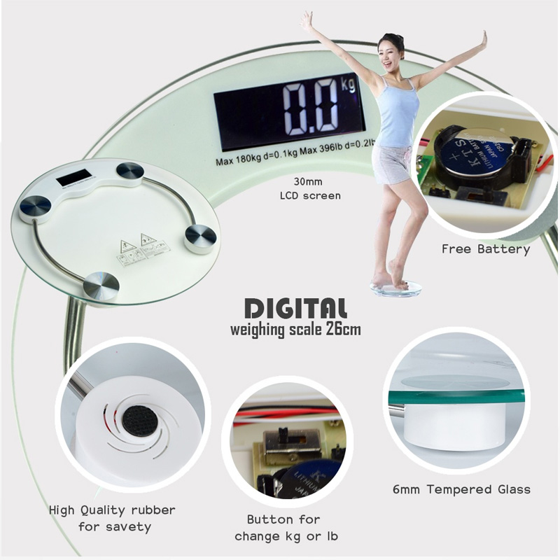 【ซื้อ 1 แถม 1】COD Digital Weight Scale 26 cm กระจกใสทรงกลม ที่ชั่ง ...