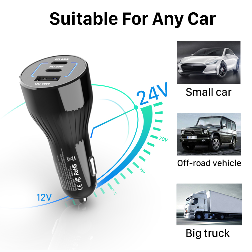 WOTOBEUS 95W USB C Car Charger Quick Charge,3-port PPSPD QC4.0 22.5W for laptop 1312 por ,S21 ...