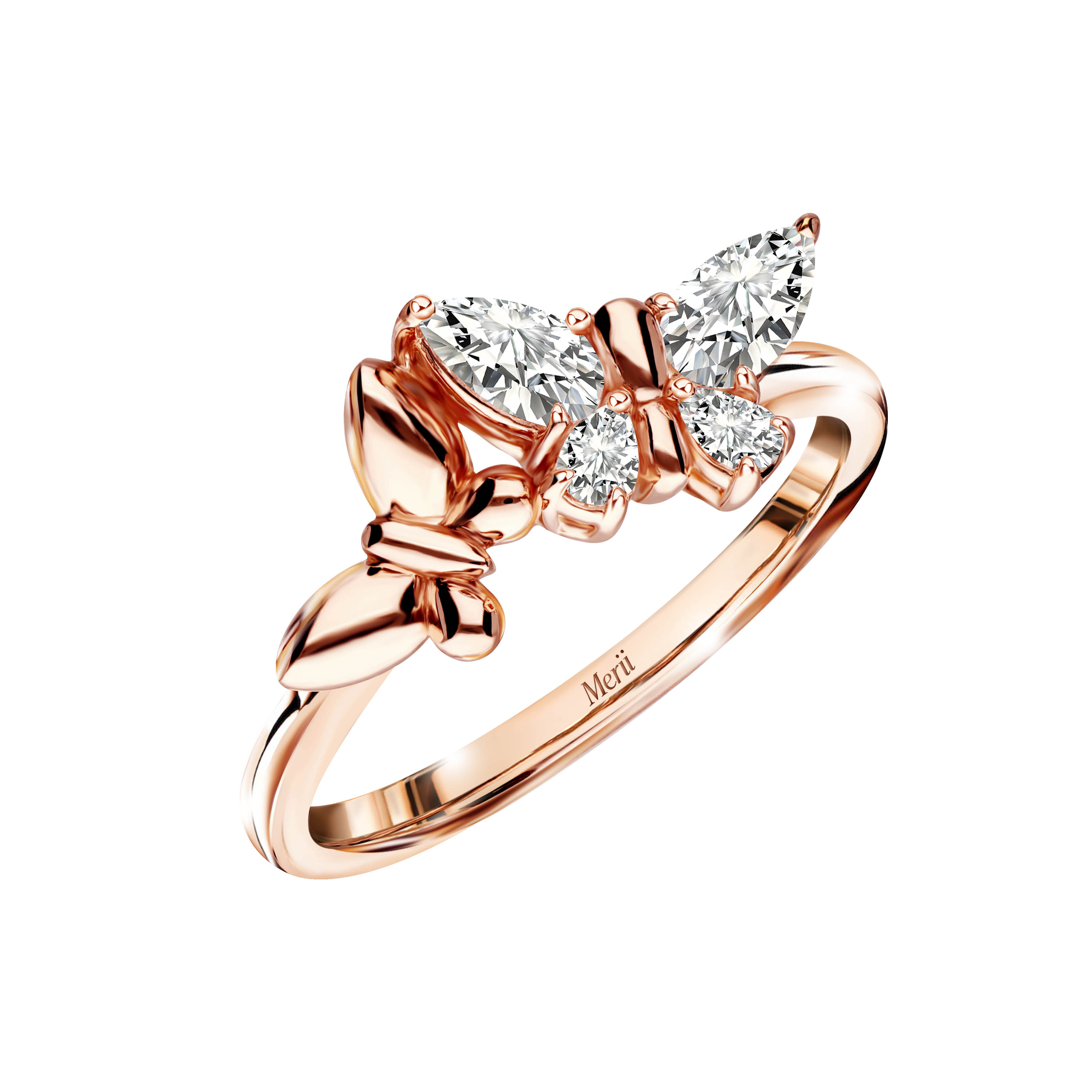 Merii แหวนเงินแท้ 925 ชุบโรสโกลด์ ประดับเพชร CZ ดีไซน์ผีเสื้อ 2 ตัว ...