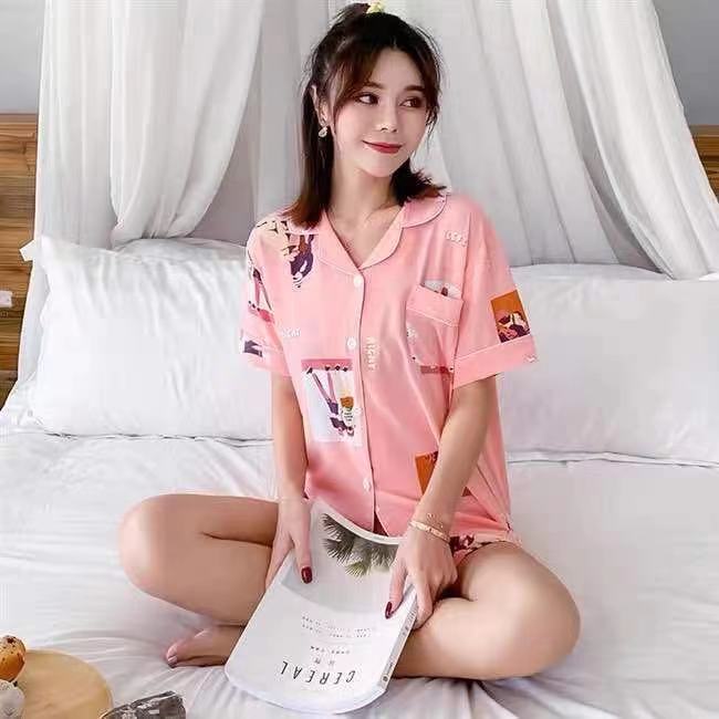 tichada 1600-เซ็คนอนหรือชุดนอนลายน่ารักๆเก๋ใส่สบายไม่ร้อน แขนสั้นขาสั้นผ้านิ่มสุดๆไม่เครืองผิว ...